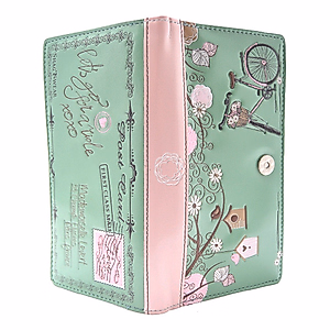 Shag Wear Vintage Postcard Floral Bicycle Large Wallet for Women and Teen Girls Vegan Faux Leather Teal 7"