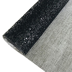 SOV Ultra Chunky Glitter Fabric Vinyl Sparkle Faux Leather Perfect for Key Chain Bows Craft Bag Cover Sewing Patchwork DIY Craft Thick Canvas Back 8” x 53” (21cm x 135cm) 1 Roll (Black)