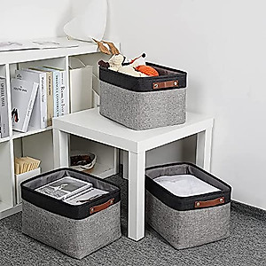 DULLEMELO Collapsible Bundle Baskets 3 Medium Baskets 15"x11"x9.5" + 2 Narrow Baskets 15"x6"x5.5"（Black&Grey)