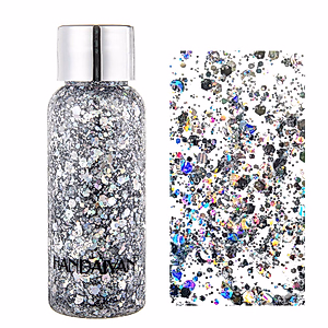 HANDAIYAN Holographic Body Glitter Gel Nail Hair Body Face Eye Shadow Mermaid Sequins Chunky Glitter Festival Glitter Makeup for Body, Face, Hair Makeup (01 Silver)