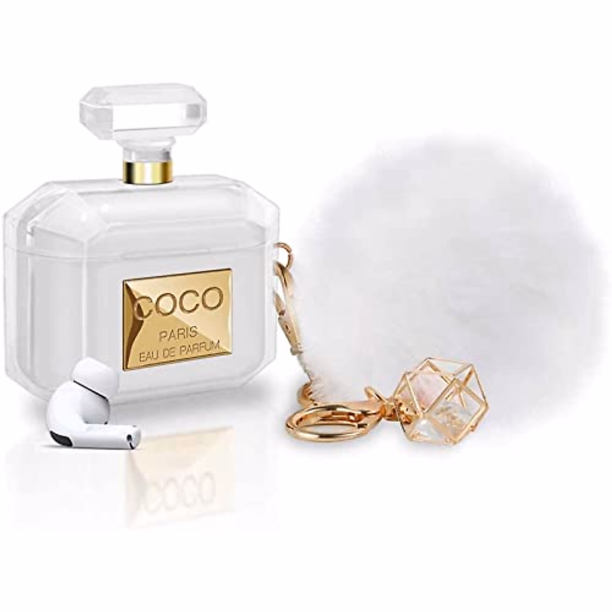 Wireless Case for AirPods Pro Cute Case with Keychain, Fur Ball Soft Silicone Protective Anti-Slip Case Cover, Shockproof Anti-Dropping Cases Compatible with Airpods Pro