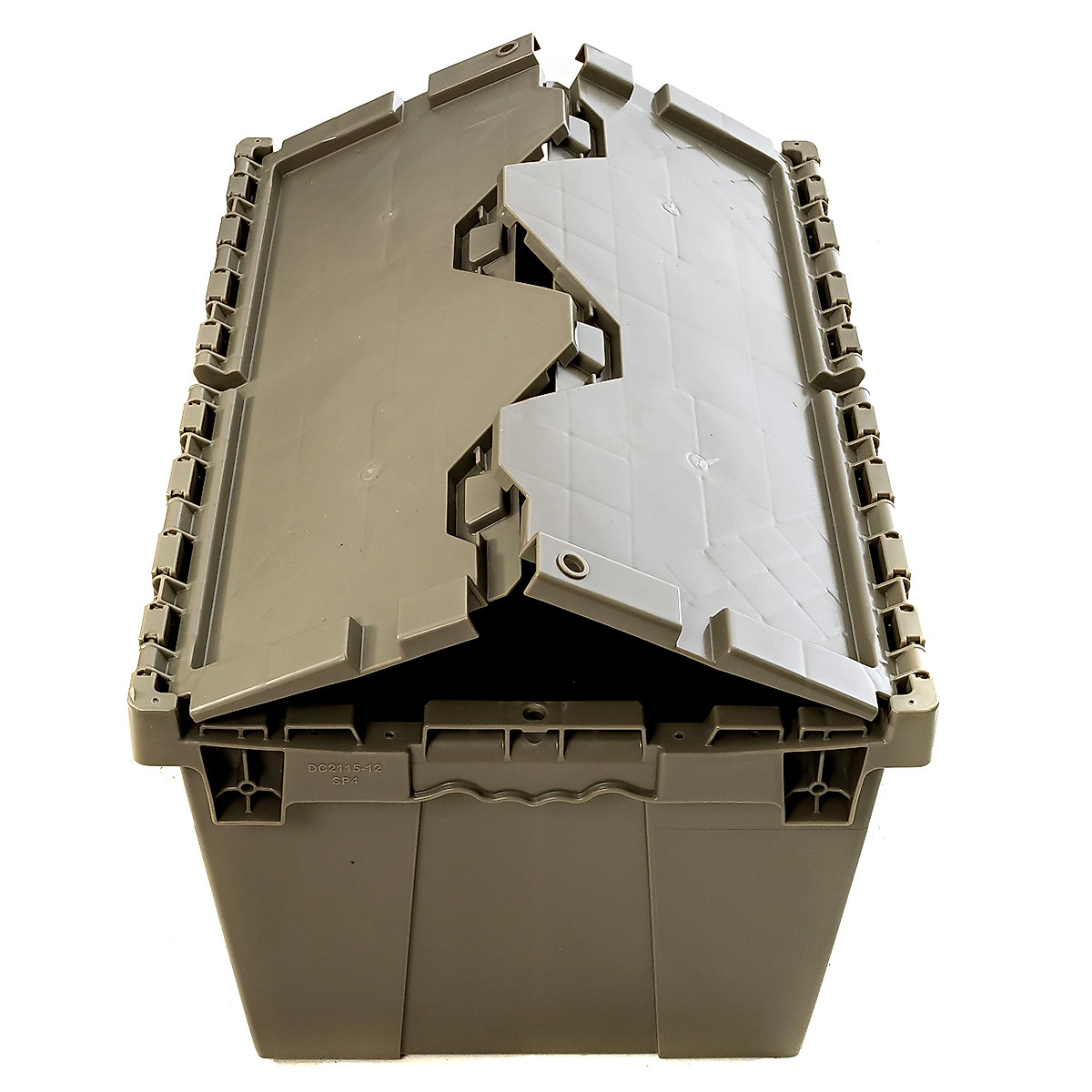 TEJAL 12 Gallon Commercial Flip Top Tote Storage Container (PACK OF 6) Industrial Plastic Storage Tote with Hinged Attached Lid (22.05 in. L x 15.40 in. W x 12.88 in. H) - Grey