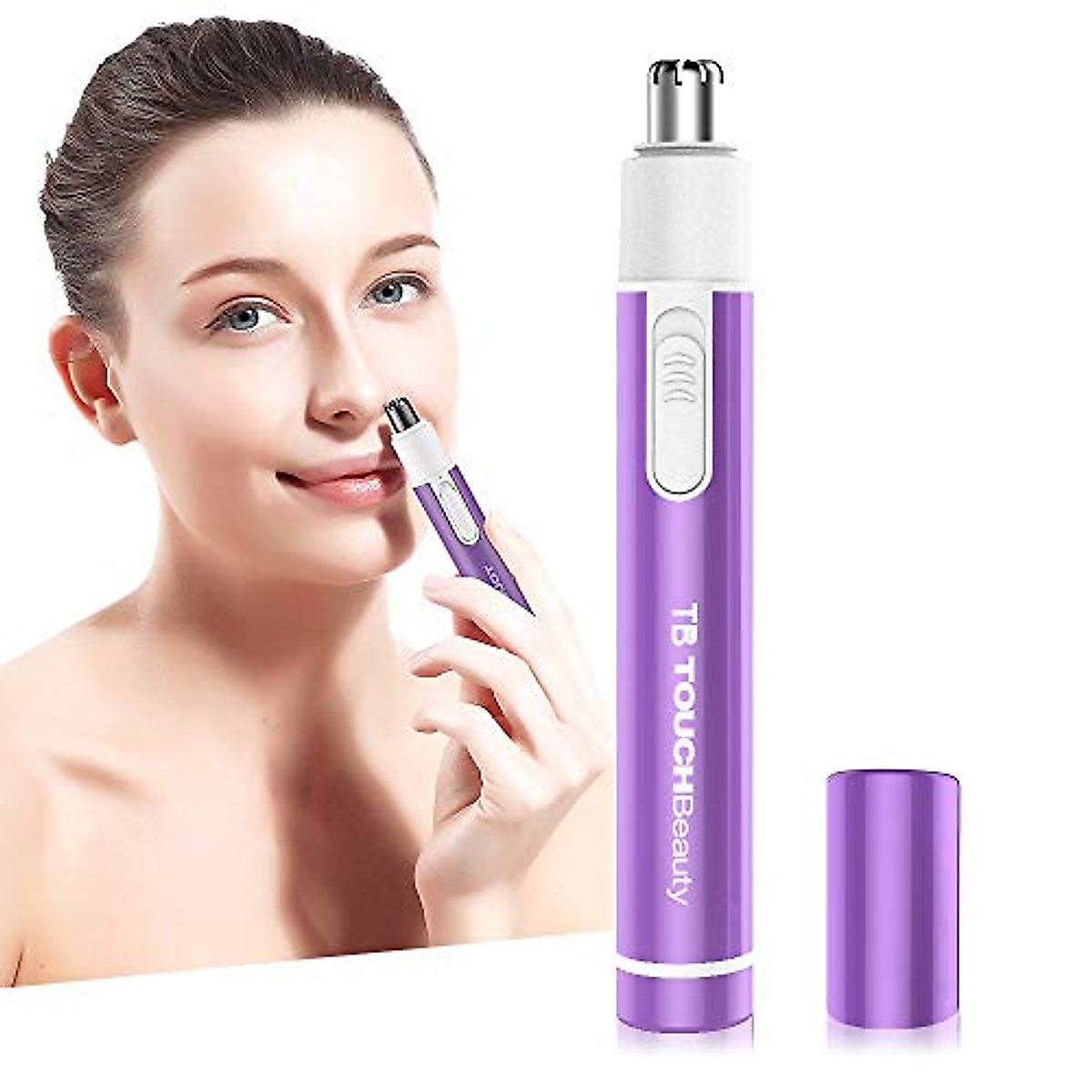 TOUCHBeauty Ear Nose Hair Trimmer for Women |Metal Cover, Safe Cutter System, Mini Pen-Sized, Battery Powered Violet Color 0656