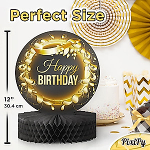 Happy Birthday Table Decorations Centerpieces - 4-Pack Double Sided Happy Birthday Centerpieces for Tables - 12” Black and Rose Gold Birthday Party Decorations Centerpieces