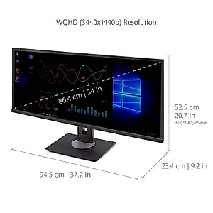 ViewSonic VG3456 34 Inch 21:9 1440p Monitor with Ergonomics Design, USB C, FreeSync, Docking Built-in (Renewed)