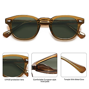 SOJOS Retro Small Round Sunglasses for Men Women Trendy Circle Style UV400 Lenses Unisex Sun Glasses SJ2251, Olive Green Frame/Dark Green Lens