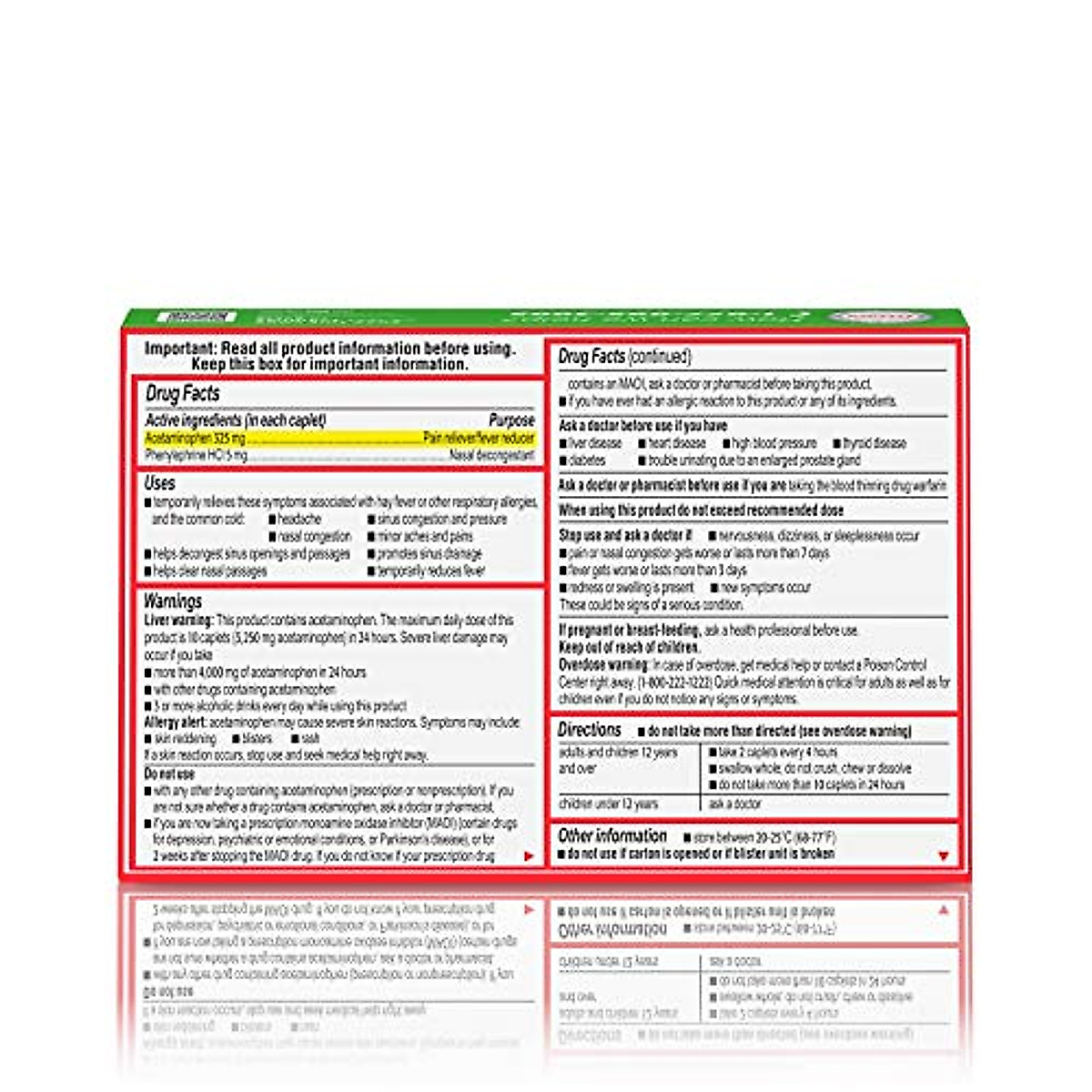 Tylenol Sinus + Headache Non-Drowsy Daytime Caplets with Acetaminophen & Phenylephrine HCl, 24 ct
