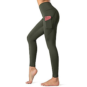 Dragon Fit High Waist Yoga Leggings with 3 Pockets,Tummy Control Workout Running 4 Way Stretch Yoga Pants (Medium, Olive Green)