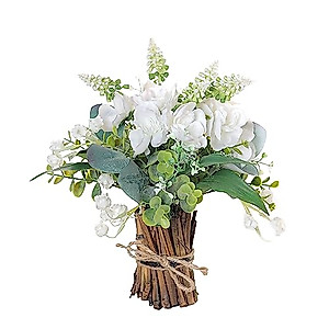 YXZZWL 12" Fake Potted Plants Mini Artificial Eucalyptus Small Faux Plants with White Flowers for Home Office Farmhouse Bathroom Dining Table Centerpiece Decorations Coffee Table Decor Indoor