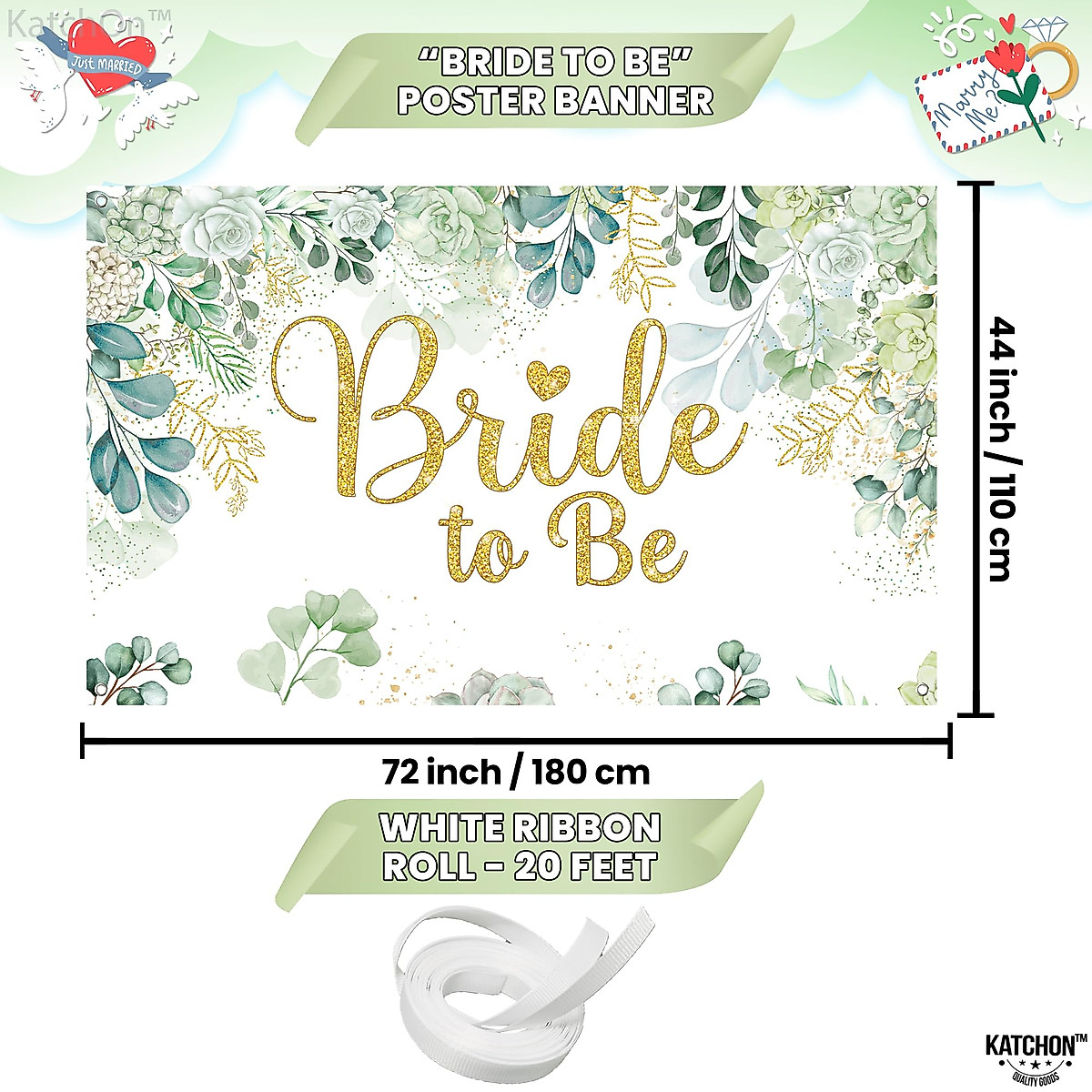 KatchOn, Green Bride to Be Banner - XtraLarge, 72x44 Inch | Sage Green Bride to Be Sign for Bridal Shower Decorations | Wedding Shower Decorations | Bride to Be Backdrop | Bride to Be Decorations
