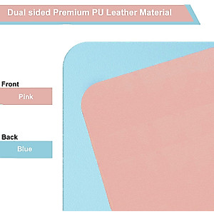 SUJAYU Dual Sided PU Leather Desk Pad, Mouse Pad, Office Desk Mat, Non-Slip Laptop Desk Pad, Waterproof Desk Writing Pad for Office and Home (23.6" x 11.8", Pink+Light Blue)
