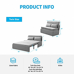 ADOWORE Queen Pull Out Sofa Bed, Linen Sleeper Sofa Couch with Pullout Bed, 2 in 1 Convertible Pull Out Couch Bed with 2 Cushions, Loveseat Sofa Bed for Living Room Apartment, Office