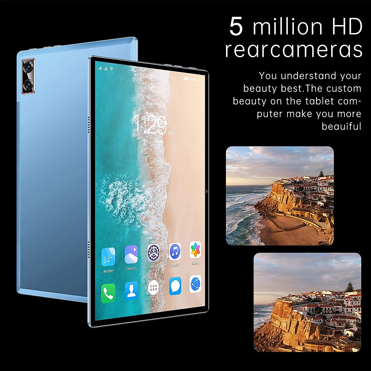 AMONIDA HD Tablet, 6GB RAM 256GB ROM FHD Display 5G WiFi 100‑240V Office Tablet Octa Core CPU for Gaming (Blue)