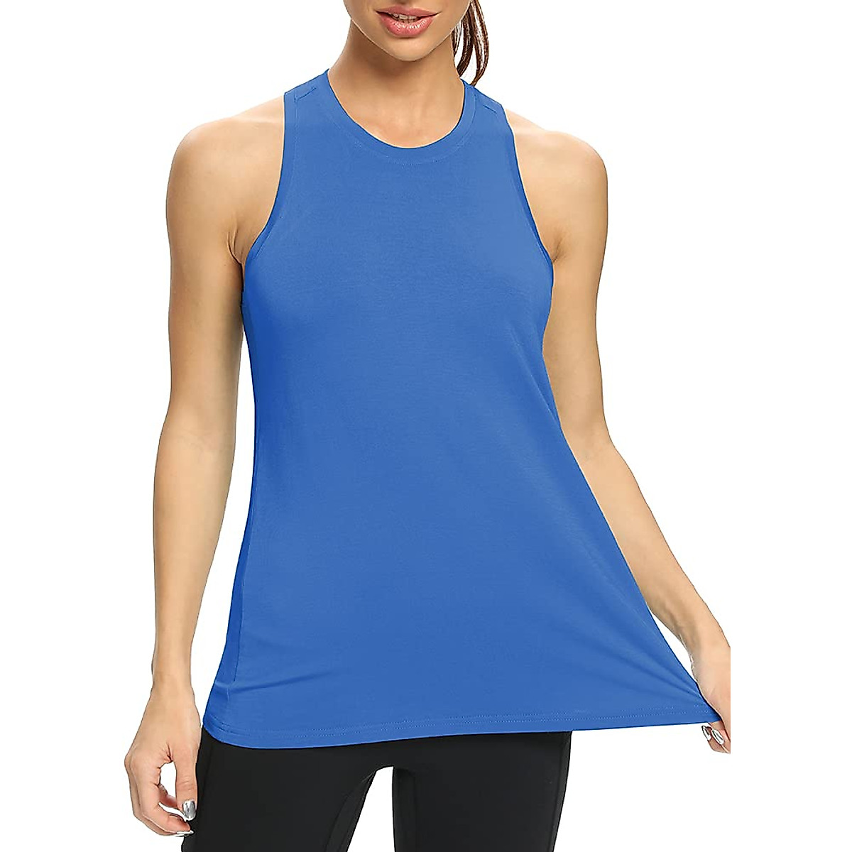 Mippo Workout Tops for Women Loose Fit Tennis Shirt Yoga Tank Top Exercise Clothes Sports Tanks Active Wear Womens Activewear Tank Tops Long Flowy Tank for Women Blue M