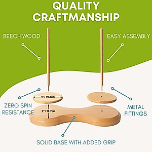 Rimcrow Double Wooden Yarn Holder; Revolving Yarn Ball Stand, Dispenses and Holds Balled Skeins for Crocheting or Knitting; Lazy Kate for Plying; Yarn Keeper