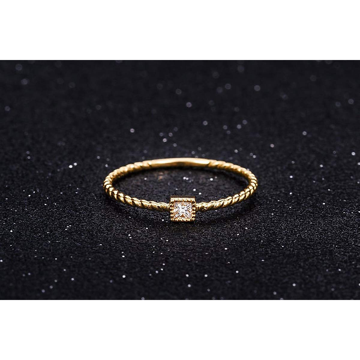 1/20CT Mini Princess-Cut Diamond Twisted Braided Band Stacking Minimalist Engagement Ring in 10k Rose Gold, 0.06 CTTW Ring Size-4