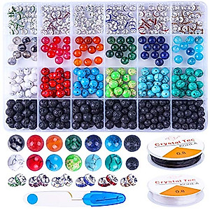 Fishdown 560 Pcs Natural Stone Healing Beads Lava - Natural Gemstone Beads Volcanic Stone Loose Beads Assortment Spacer Beads for Necklace Bracelets Jewelry Making DIY Kit