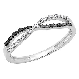 Dazzlingrock Collection 0.10 Carat (ctw) Round Black Diamond & White Diamond Swirl Infinity Style Wedding Band for Women in 925 Sterling Silver Size 10