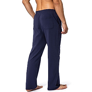 Pudolla Men's Cotton Yoga Sweatpants Athletic Lounge Pants Open Bottom Casual Jersey Pants for Men with Pockets (Navy Blue Large)