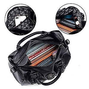 FiveloveTwo Women Skull Chain Handbag and Purse Gothic Rivet Tote Satchel Shoulder Bag Black