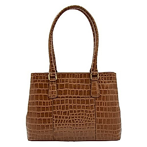 Womens Leather Shoulder Bag Croc Print Hobo Handbag Colours Black Bordo Green Tan Sylvia, Tan