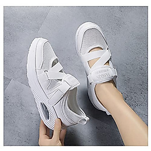 JITUUE Women's Comfort Shoes Adjustable Breathable Air Cushioned Insoles Wedges Slip-on Sport Walking Sneakers Fitness Casual Shoes with Eyelets(White,US 7