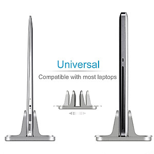 Vertical Laptop Stand for Desk [Adjustable] Sturdy Aluminum Dock Fits All Laptops (up to 20.3 inches) Space Saving, Modern Compact Holder, Compatible with MacBook Pro/Air, Surface, HP, Dell (Gray)