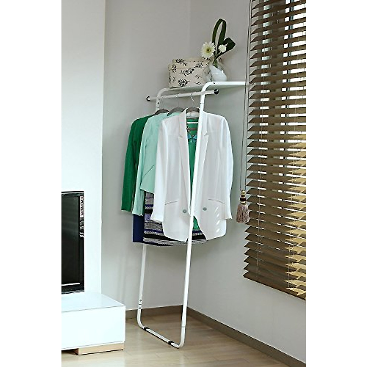 idee Free Standing Leaning Multi-Functional Coat and Shoe Rack, Space-Saving Garment Organizer, EDLR142W