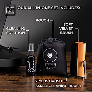 Big Fudge Vinyl Record Cleaning Kit - Complete 4-in-1 - Includes Ultra-Soft Velvet Record Brush, XL Cleaning Liquid, Stylus Brush and Storage Pouch! Will NOT Scratch Your Records! …