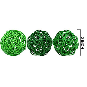 TKEJZu 15 Pcs Wicker Rattan Balls 2 Inch Small Decorative Balls Twig Orbs Spheres Vase Fillers for Green Themed Wedding Bridal Baby Shower Valentine's Day Home Decor Green Mint Dark-Green