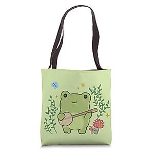 Kawaii Cute Frog Banjo Butterfly Cottagecore Aesthetic Tote Bag