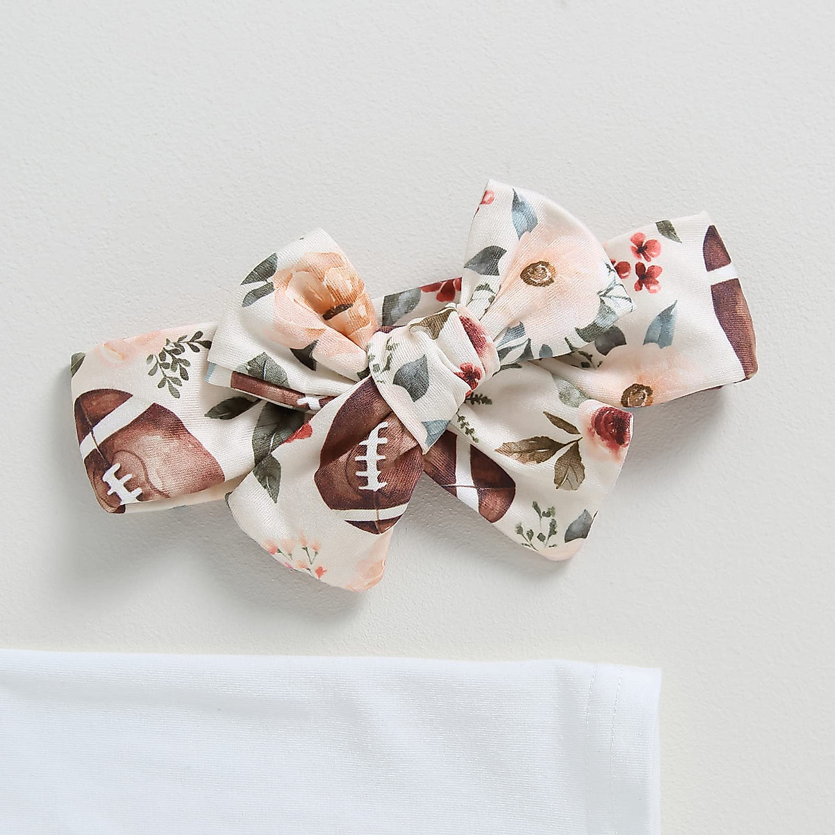 Twopumpkin My First Thanksgiving Baby Girl Outfit Newborn Turkey Onesie Romper Bell Bottoms 1st Thanksgiving Clothes (Football Season White, 0-3 Months)