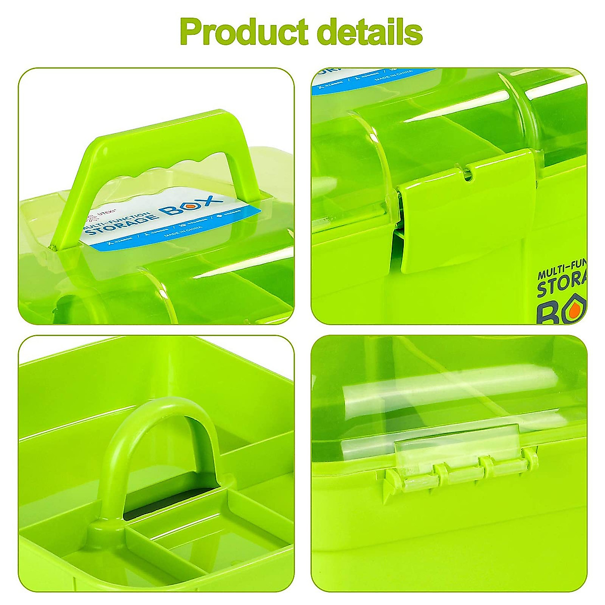 2 Packs 11” Plastic Storage Box Tool Box Sewing Box Organizer with Removable Tray, Multipurpose Portable Handled Storage Case for Art Craft and Cosmetic (Green) 