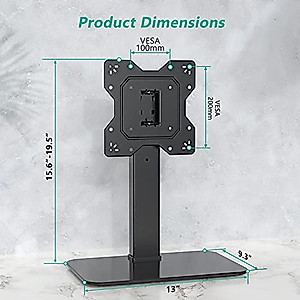 WALI Universal Swivel TV Stand, Table Top TV Stand for 23 to 43 inch TV and Monitor, Height Adjustable Swivel TV Mount with Tempered Glass Base, 88lbs Weight Capacity, VESA 200x200mm (TVF001), Black