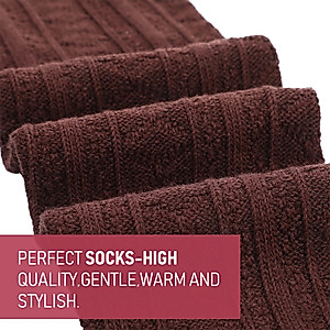 SATINIOR 4 Pairs Thigh High Socks for Women Knit Socks Long Over the Knee Soft Material Socks Leg Warmers(Wine Red, Navy Blue, Brown, Gray, 4 Pair)