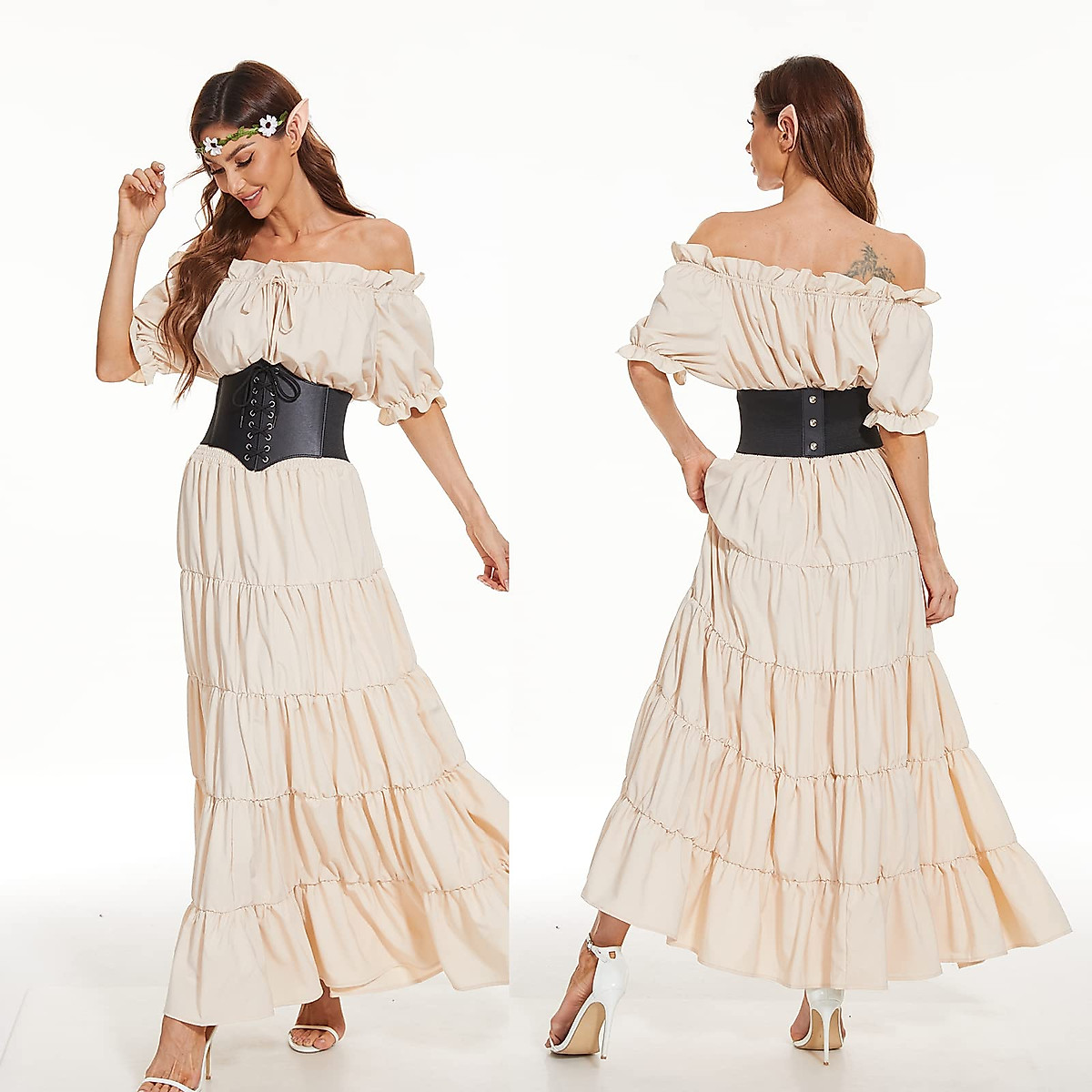 XZQTIVE Black Corset Waist Belt for Women, Wide Elastic Tie Waspie Belt for Dresses 4.7inch