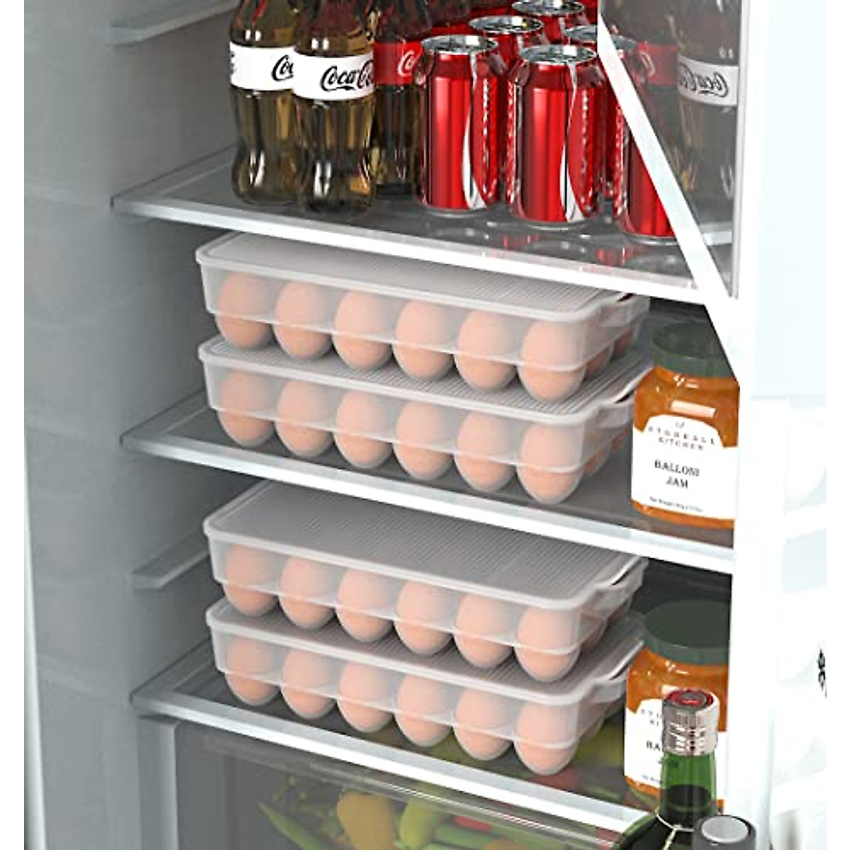 Clear Covered Egg Holder 3-Pack, Plastic Egg Storage for Refrigerator, Egg Tray Container with Lid, Fits 18 Eggs