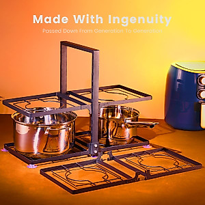 HOYRR Pots and Pans Organizer,Pot Organizer Rack For Under Cabinet,Pan Organizer,6 Tier Bilateral Adjustable Pot Rack,Pot and Pan Organiser For Kitchen Organisation and Storage.(Black)