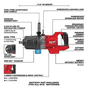 Milwaukee M18 FUEL 1 in. D-Handle High Torque Impact Wrench w/ONE-KEY (Bare Tool) + Accessory
