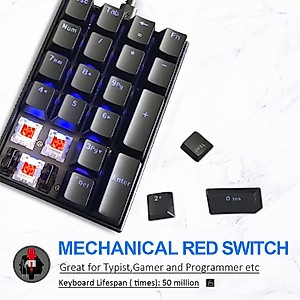MOTOSPEED K23 Mechanical Numeric Keypad Red Switch Wired 21 Keys Mini Numpad Portable Keypad Backlight Gaming Keypad Extended Layout for Cashier