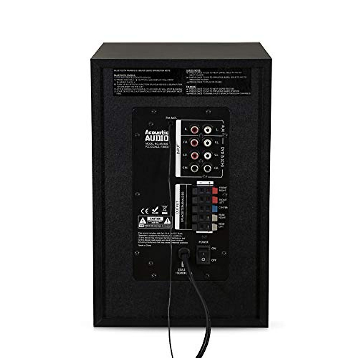 Acoustic Audio by Goldwood Bluetooth 5.1 Surround Sound System with LED Light Display, FM Tuner, USB and SD Card Inputs - 6-Piece Home Theater Speaker Set, Includes Remote Control - AA5400 Black