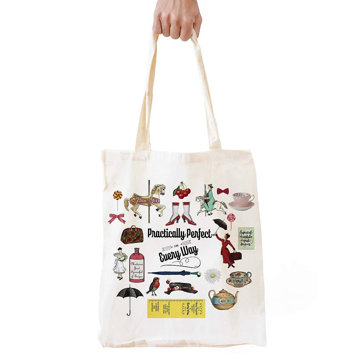 FORBIDDEN PAPER ForbiddenPaper Poppins Natural Cotton Reusable Tote Bag | Cute Practically Perfect in Every Way Shopping Bag Tote Bag Shoulder Bag Gifts for Women Best Friends?
