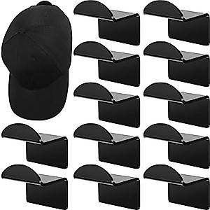 12 Pieces Adhesive Hat Rack for Wall, Acrylic Baseball Hat Holder Organizer No Drilling Hat Holder Stick on Hat Hook Hat Display Shelf for Home, Office, Black