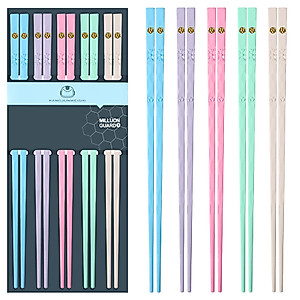 5 Pairs Fiberglass Chopsticks, Slivek Reusable Premium Japanese Chinese Korean Chopsticks Dishwasher Safe, Non-slip, Lightweight, 9.5 inches (Morandi)