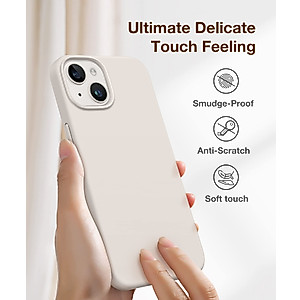 GONEZ for iPhone 14 Case Silicone, with 2X Screen Protector + 2X Camera Lens Protector, [Soft Anti-Scratch Microfiber Lining], Liquid Silicone Shockproof Protective Phone Cover 6.1", Stone