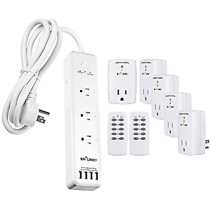 BN-LINK Mini Wireless Remote Control Outlet Switch Power Plug in,6.6FT Extension Cord Flat Plug, White Surge Protector Power Strip with 3AC Outlets 4 USB Ports