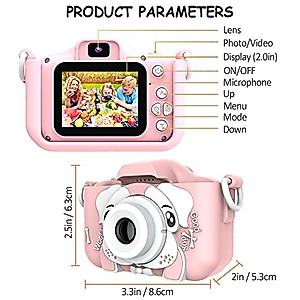 URMAGIC Kids Camera for Girls and Boys,2 Inch HD Screen 2000w Dual-Camera, Children Camera Digital Video,32GB SD Card Include, Kid Toys Gift for Christmas Birthday, for 3 - 12 Years Old Boys Girls
