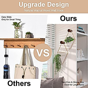 Wood Wall Hooks 6 Pack, Natural Wooden Coat Hooks Wall Mounted, Handmade Decorative Hat Hooks Wood Coat Pegs Wood Hat Rack Entryway Wall Hanger for Hanging Towels, Clothes, Bags(Black Walnut Wood)