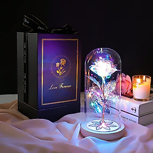Beferr Gifts for Women Birthday Gifts Galaxy Rose Eternal Rainbow Flower Gifts Light Up Rose in Glass Dome Mothers Day Mom Rose Gifts for Grandma Daughter Wife Sister Friends