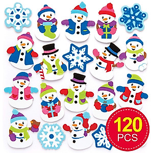 Baker Ross AR685 Snowman Foam Stickers - Pack of 120, for Kids' Christmas Crafts and Art Projects, Cards, Party Bags, and Ornaments, White